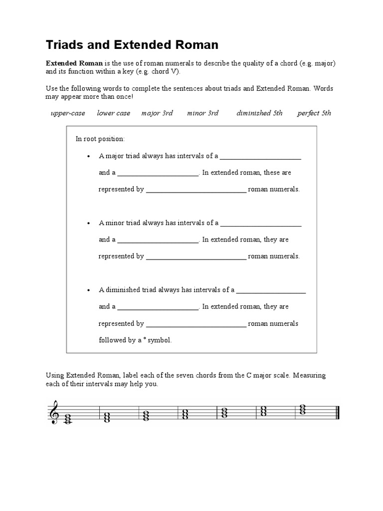 Music Theory - Triads and Extended Roman Worksheet | PDF
