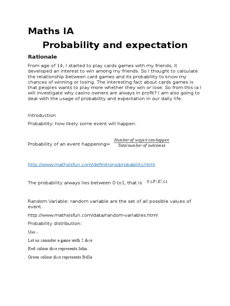 Probability in Card Games and Casinos | PDF | Expected Value | Probability
