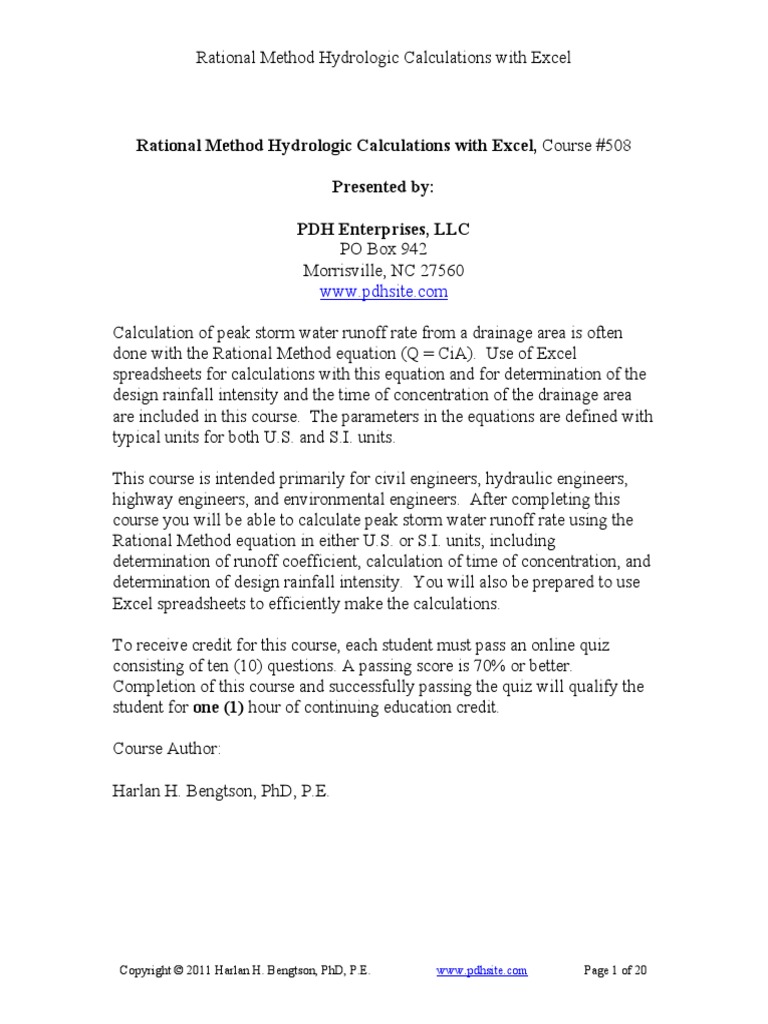 Rational Method Hydologic Calculations With Excel Course | PDF ...