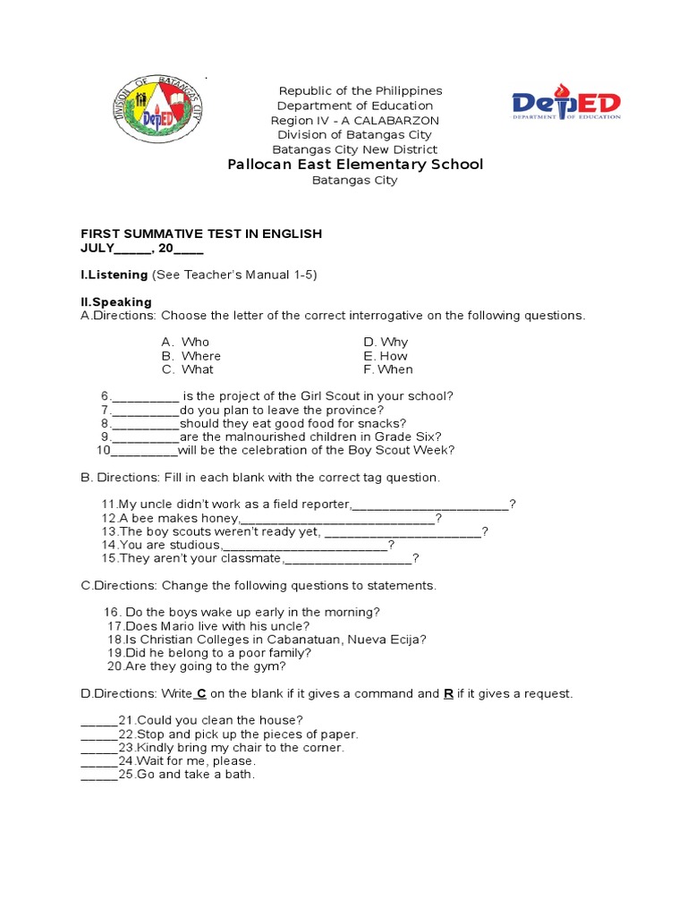 1st Summative in English | PDF