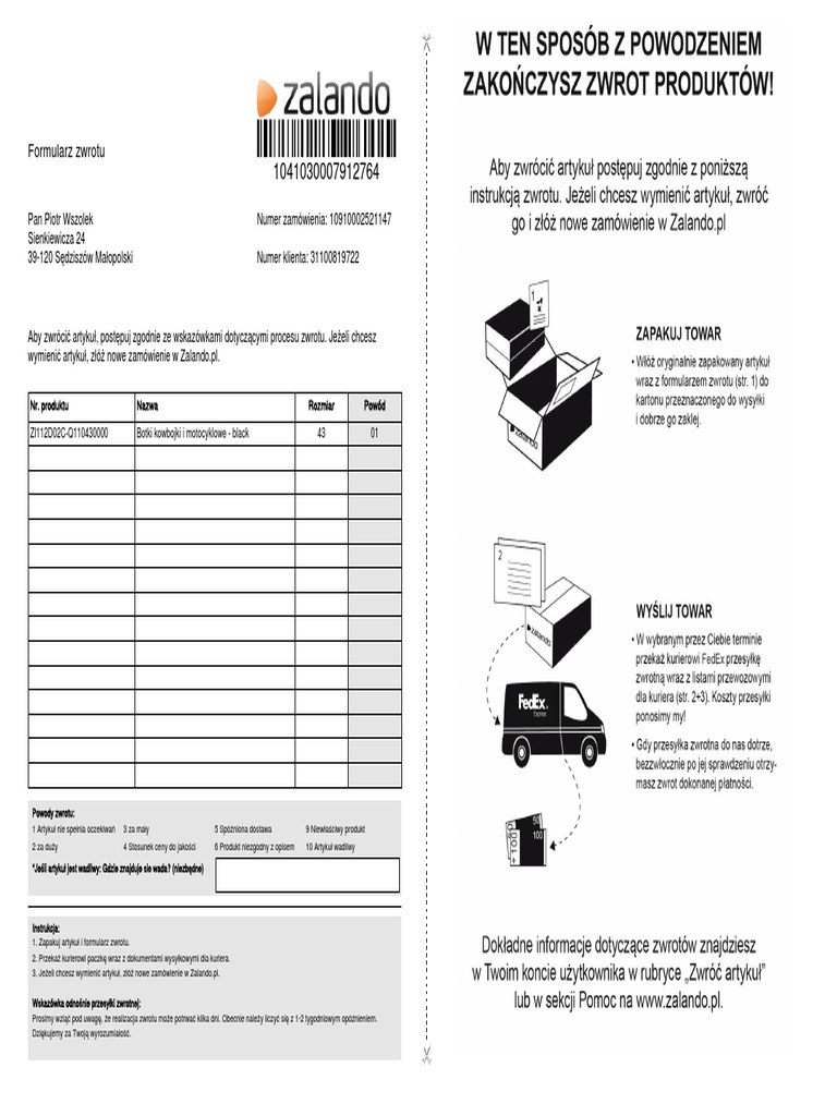 Zwrot Zalando | PDF