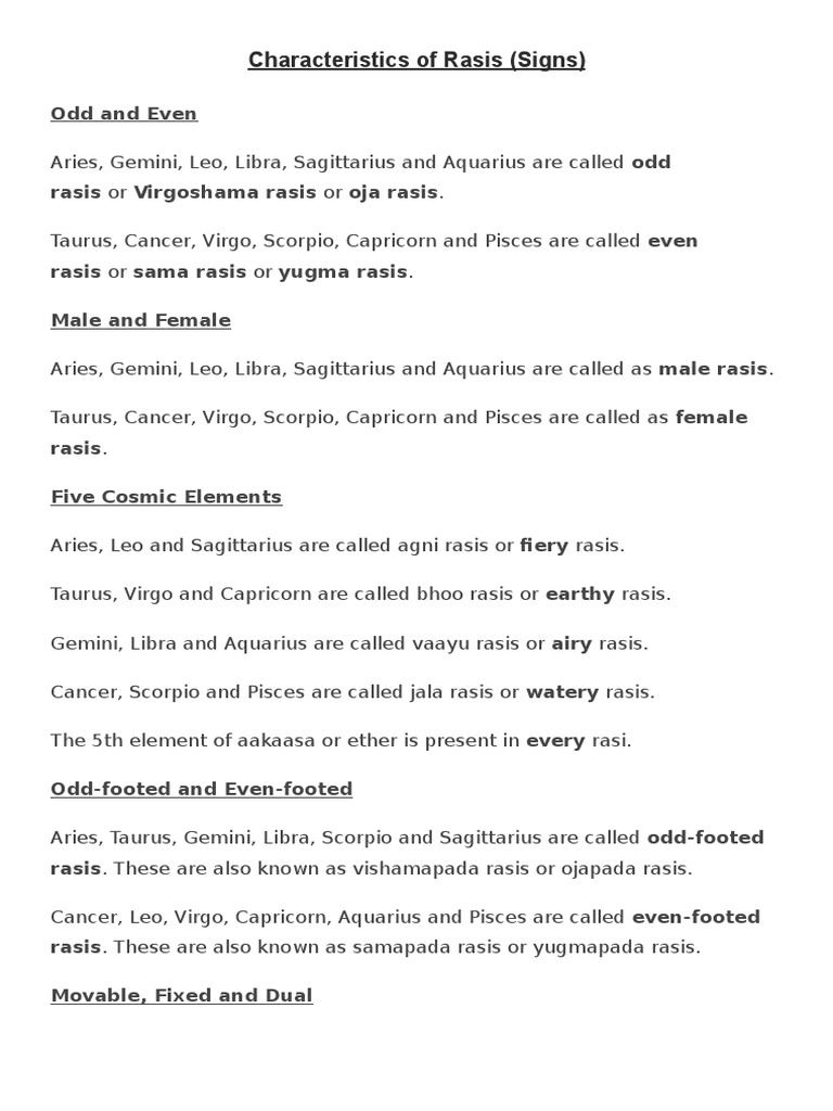 Characteristics of Rasis (Signs) | PDF | Astrological Sign | Pisces ...