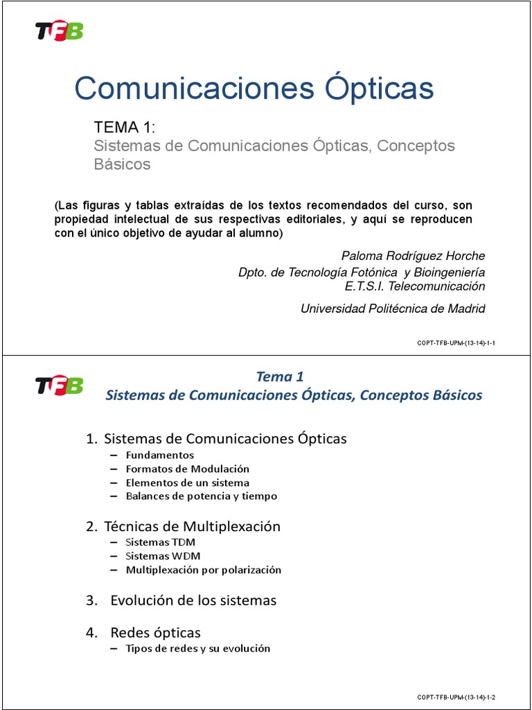 Tema 1 Comunicaciones Opticas | PDF | Diodo emisor de luz | Ingenieria Eléctrica