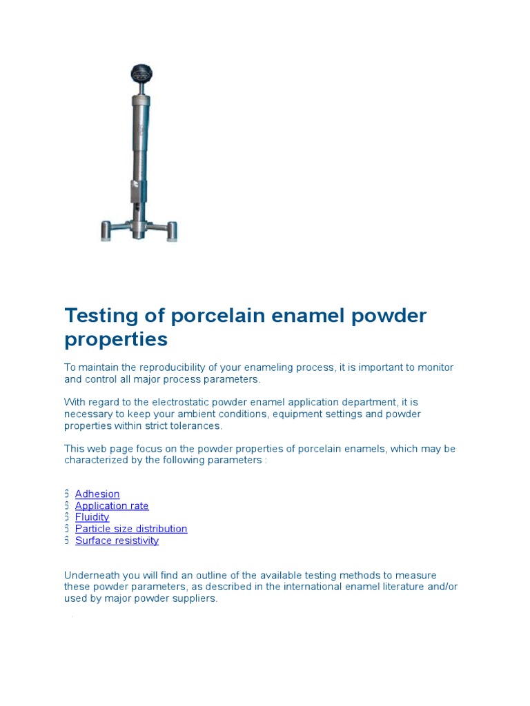 Porcelain Enamel Powder Testing | PDF | Vitreous Enamel | Adhesion