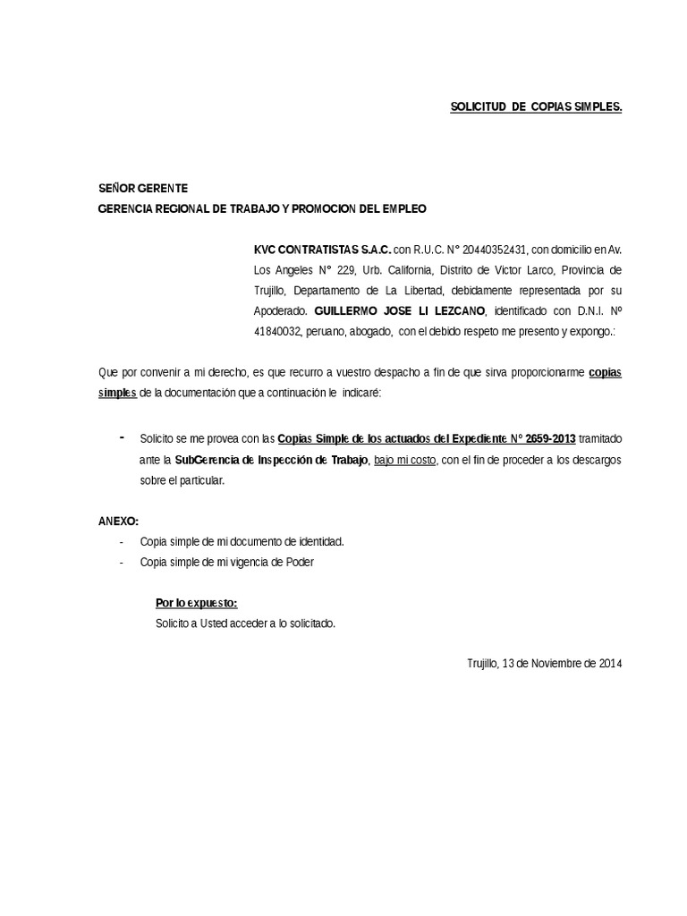 Solicitud de Copias Simples | PDF