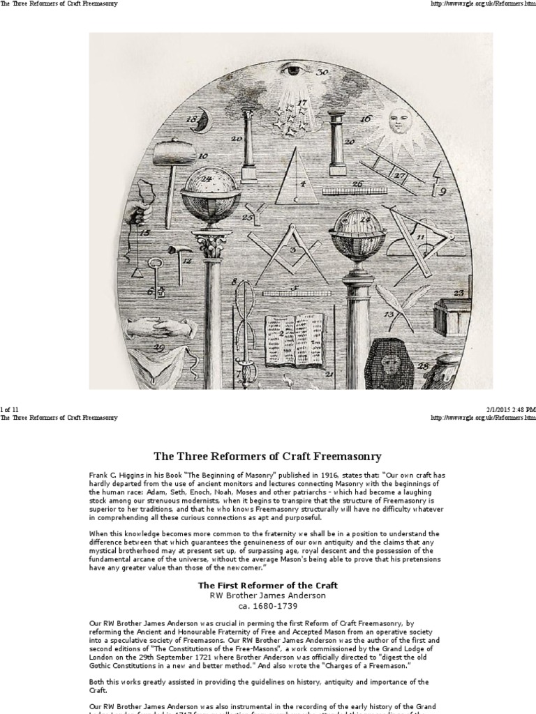 The Three Reformers of Craft Freemasonry | PDF | Freemasonry | Masonic Lodge