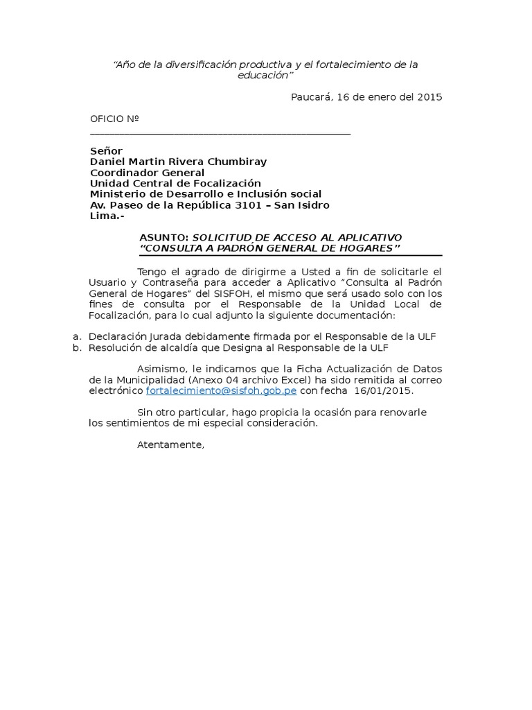 Modelo de Oficio de Solicitud de Acceso | PDF