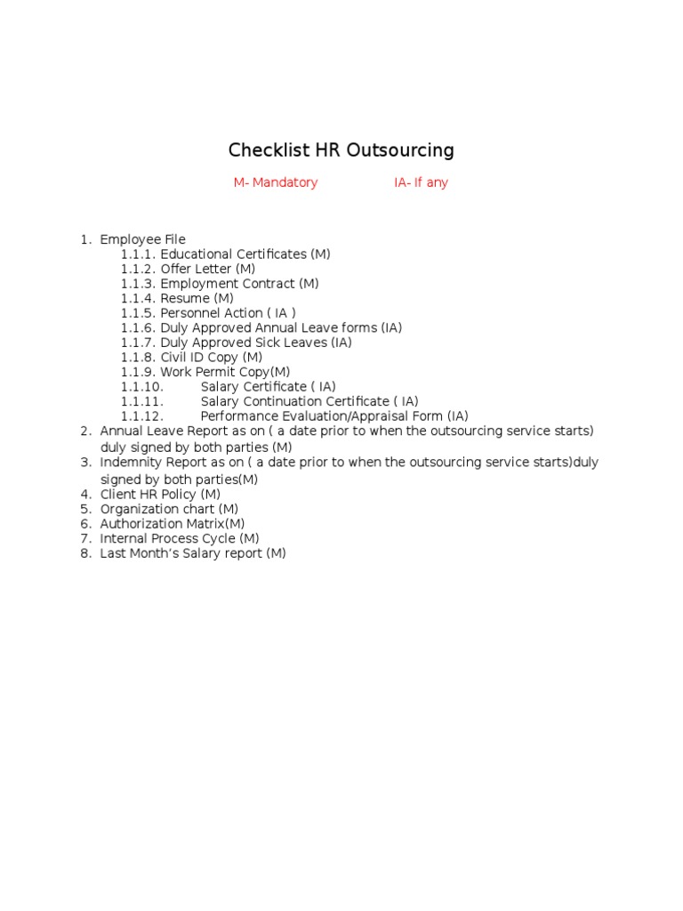 Essential HR Outsourcing Checklist | PDF | Business