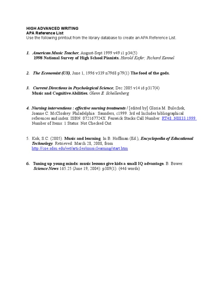 APA Reference List Exercise | PDF