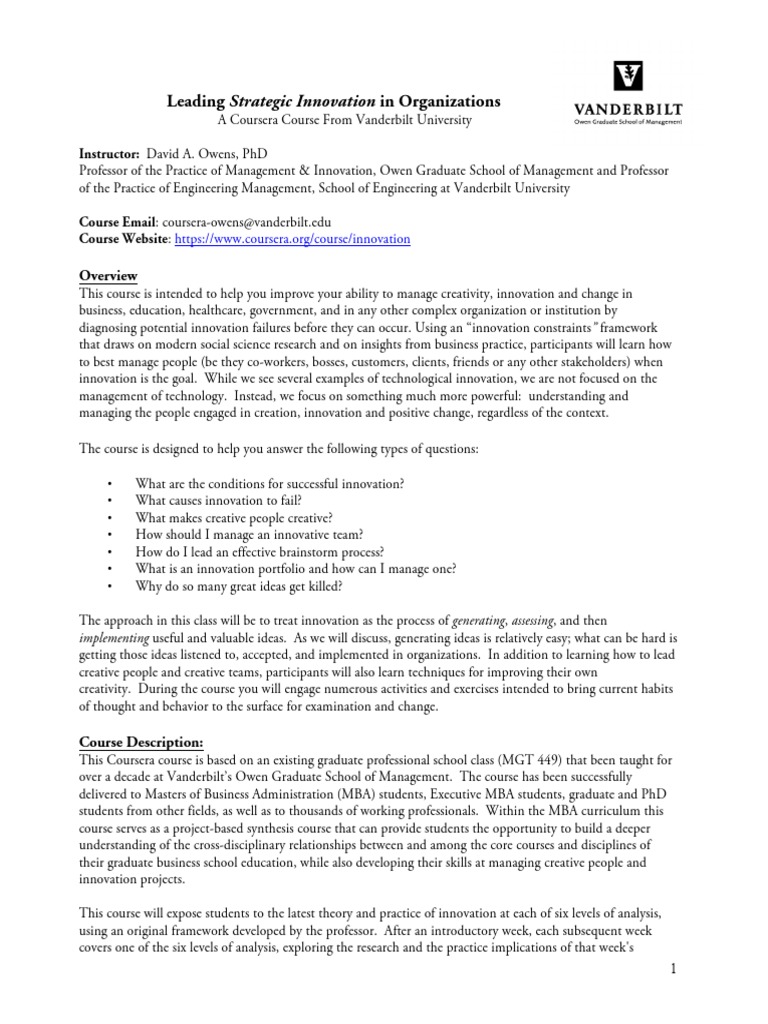 Strategic Innovation Management Course | PDF | Educational Assessment ...