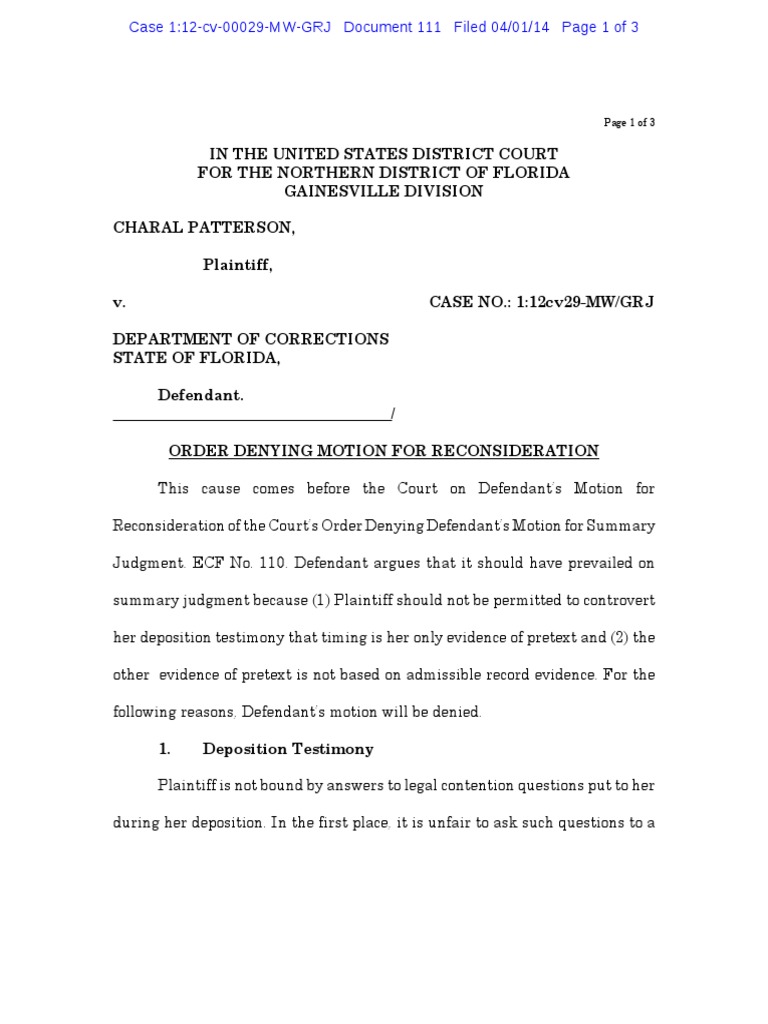 Order on Motion for Reconsideration | PDF | Deposition (Law) | Summary ...