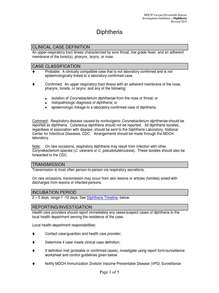 Guidelines for the Investigation and Control of Diphtheria Outbreaks in ...
