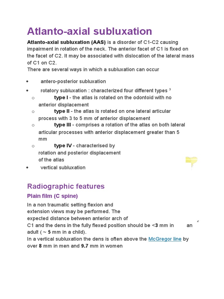 Atlanto-Axial Subluxation: Radiographic Features | PDF | Skeletal ...