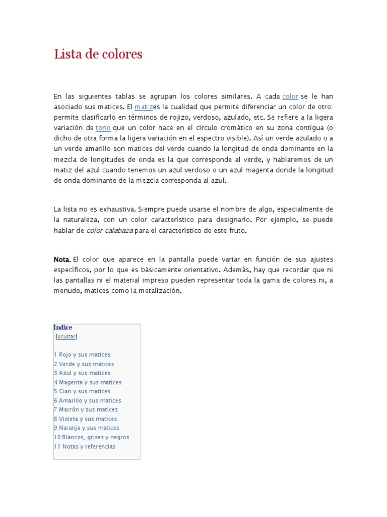 Lista de Colores y Matices | PDF | Visión | Color