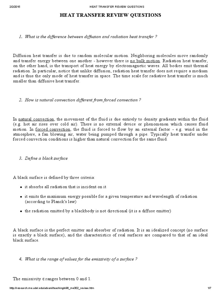 Heat Transfer Review Questions Guide | PDF | Teaching Methods & Materials