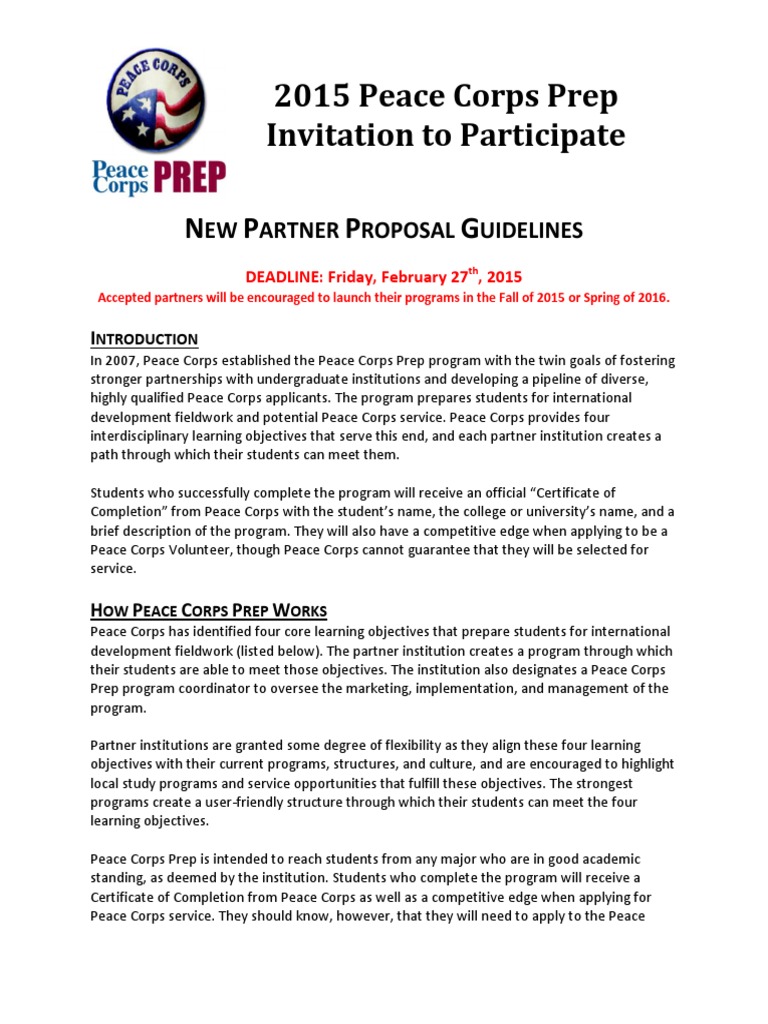 Peace Corps Prep Partner Proposal Guide | PDF | Peace Corps | Volunteering