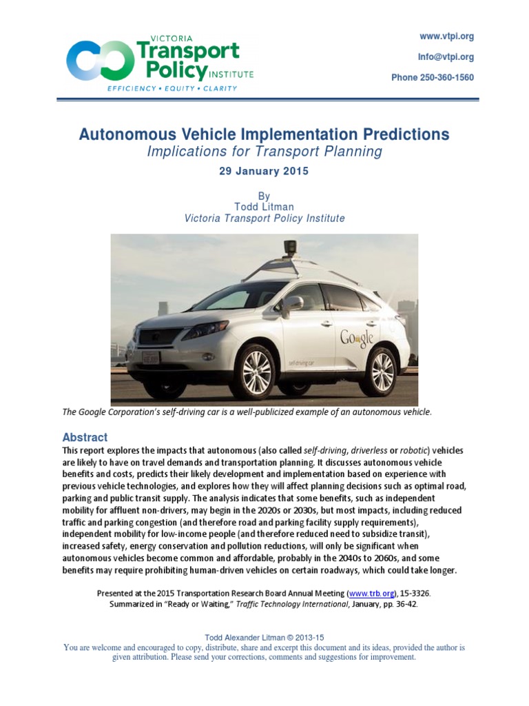 Autonomous Vehicle Implementation Predictions: Implications For ...
