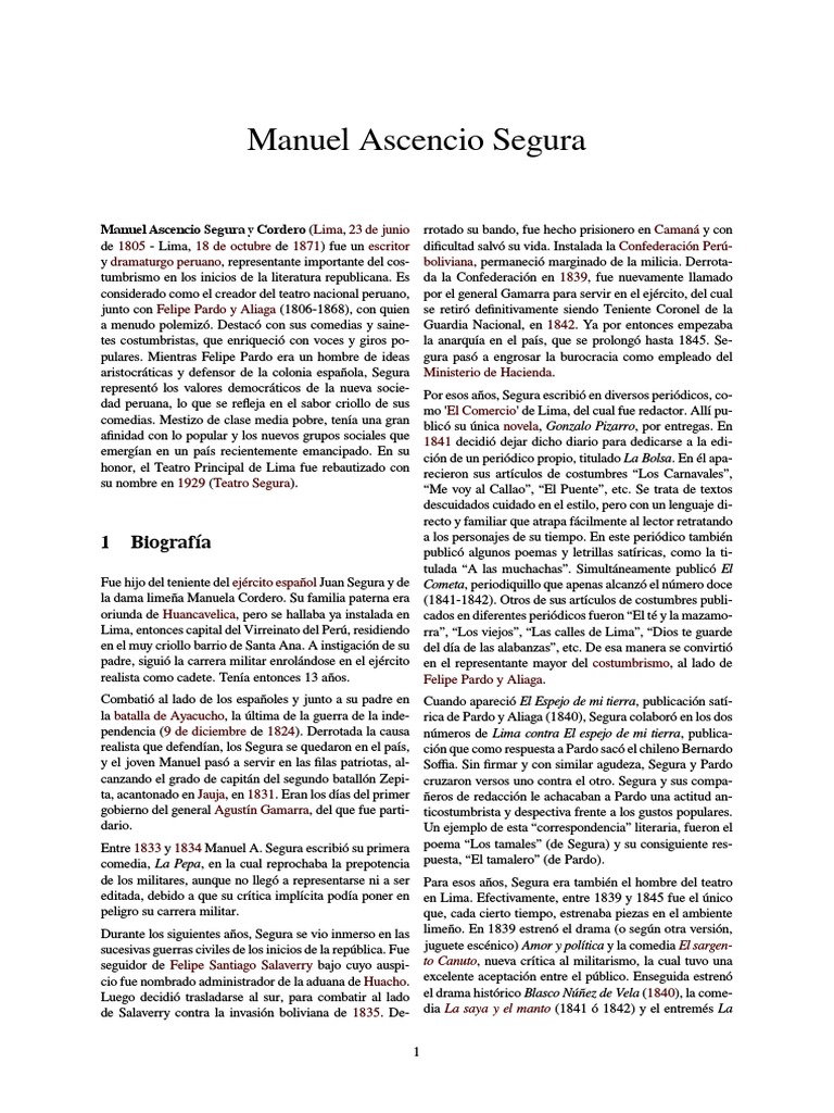 Manuel Ascencio Segura: Biografía y Obras | PDF | Lima | Poesía
