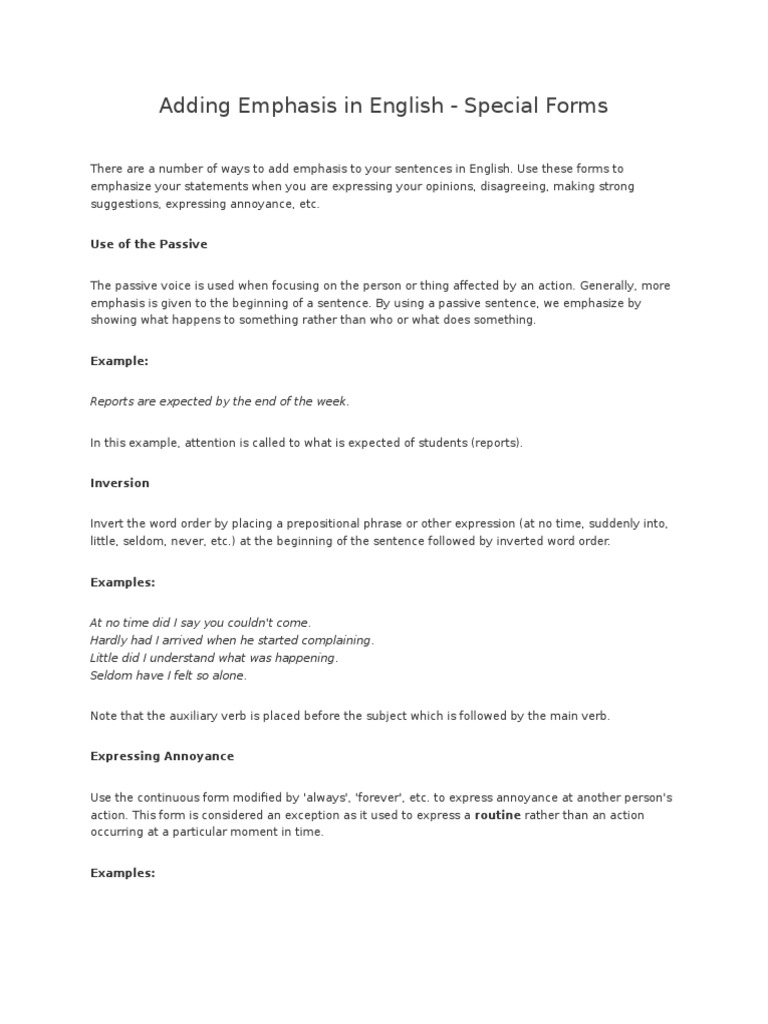 Adding Emphasis in English | Subject (Grammar) | Verb