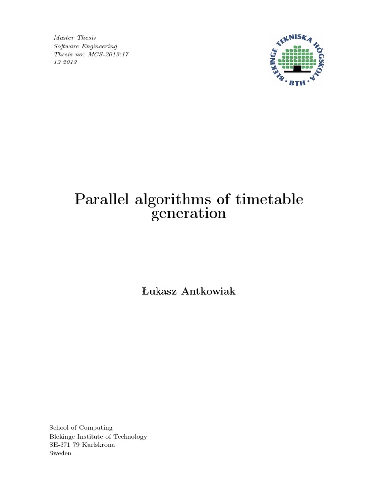 Parallel Algorithms Of Timetable Generation Pdf Metaheuristic Genetic Algorithm