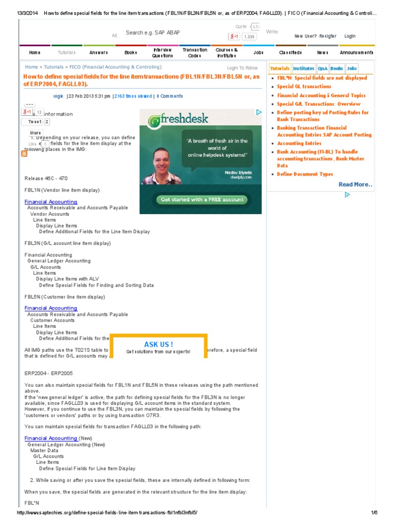 How To Define Special Fields For The Line Item Transactions FBL1N FBL3N ...