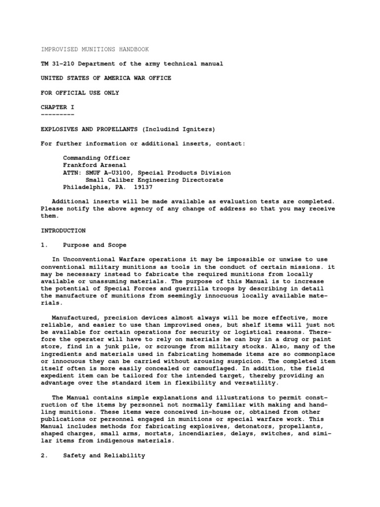Military - Us Army - Weapons - TM 31-210 - Improvised Munitions ...