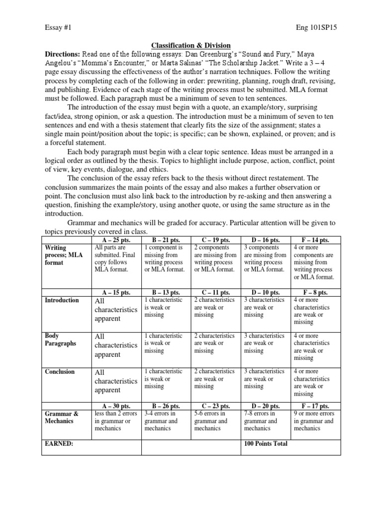 Eng101 Essay1 Rubric Narrative | PDF | Essays | Cognitive Science