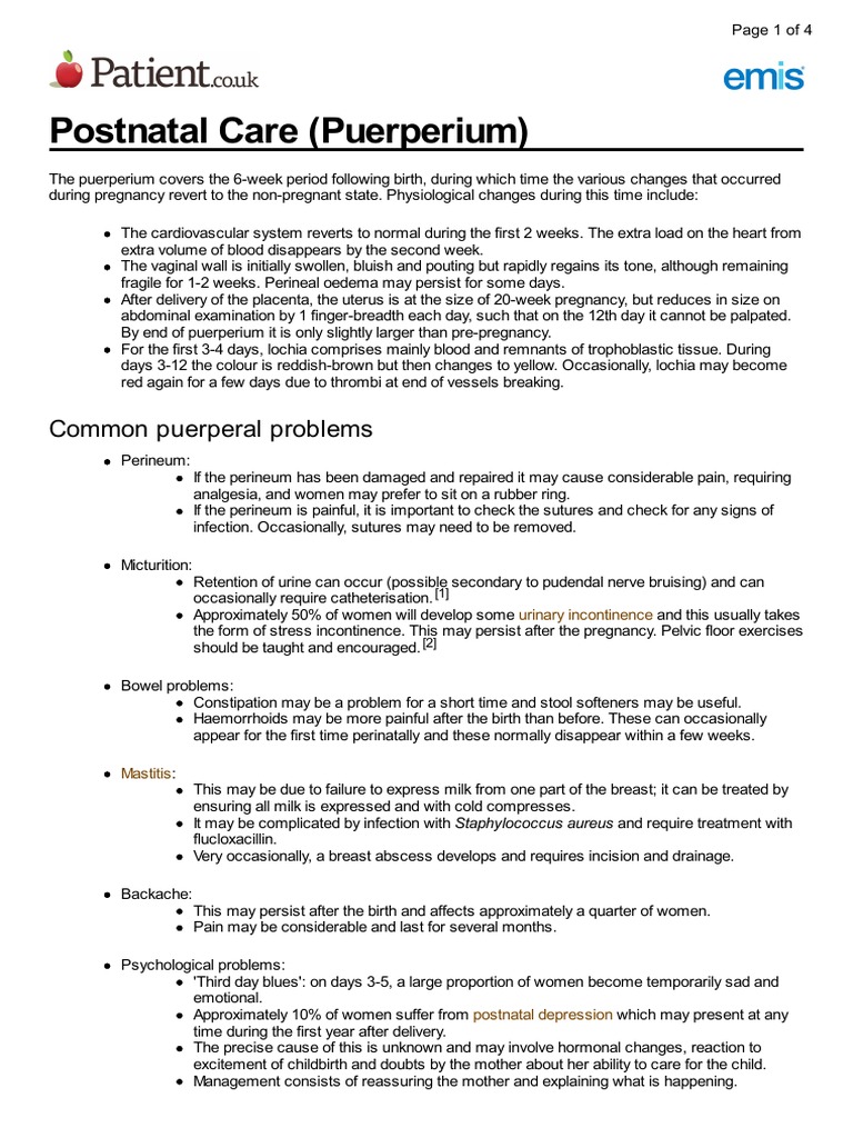 Postnatal Care (Puerperium) : Common Puerperal Problems | PDF ...