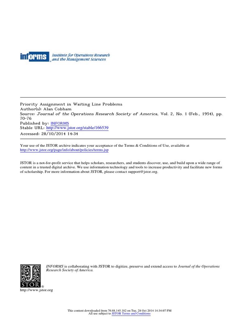 Priority Assignment in Waiting Line Problems | PDF | Poisson ...