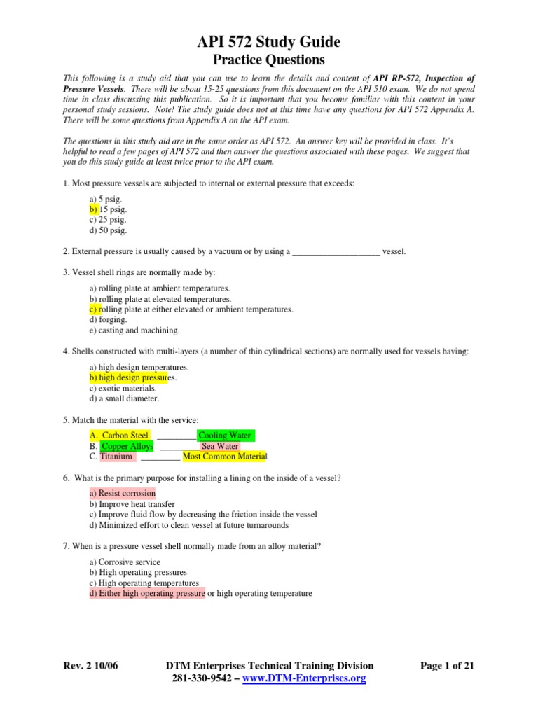 API 572 Study Guide: An In-Depth Review of Key Concepts and Practice Questions Related to ...