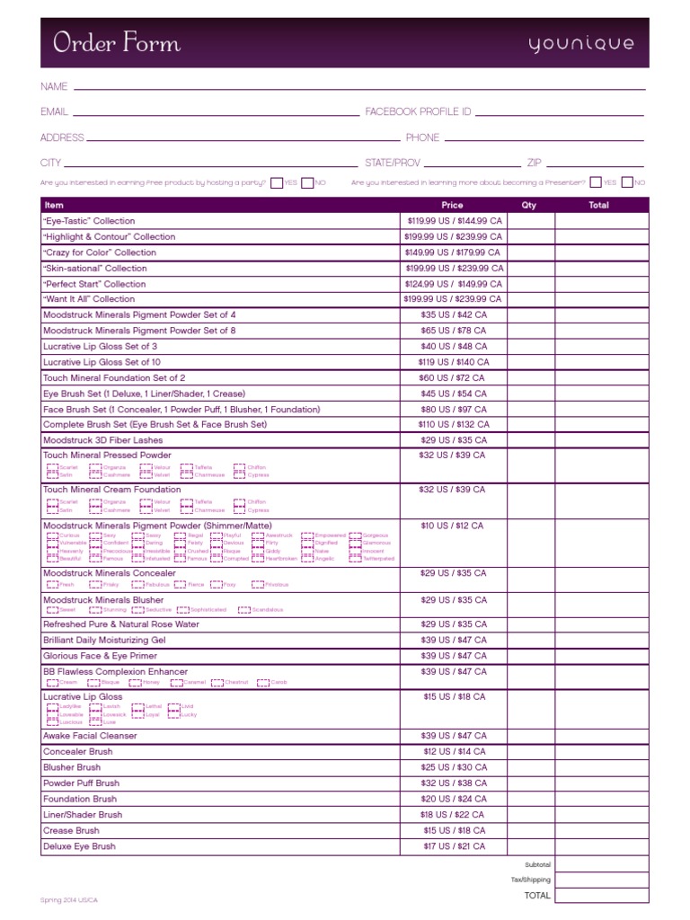 Order Form: Name Email Facebook Profile ID Address Phone City State ...