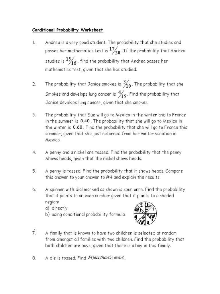 Conditional Probability Worksheet: Even Than Less P | PDF
