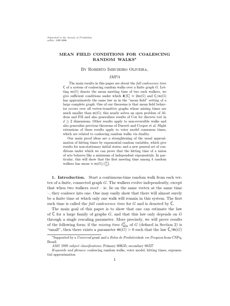 Mean Field Conditions For Coalescing Random Walks | PDF | Markov Chain | Exponential Function
