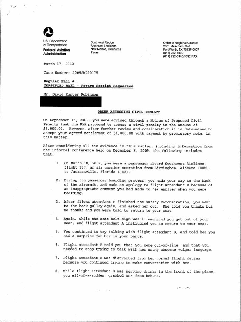 FAA Civil Penalty Notice | PDF | Debt | Money
