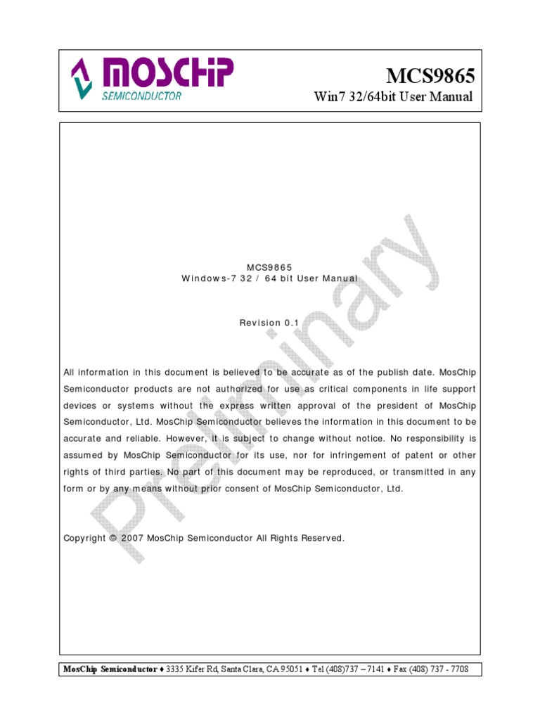 MCS9865 Windows-7 32 / 64 Bit User Manual | Download Free PDF | Device Driver | Booting