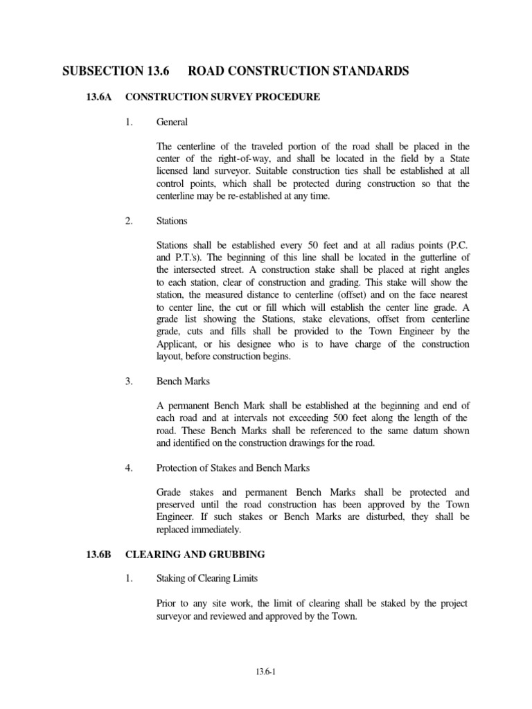 Subsection 13.6 Road Construction Standards: 13.6A Construction Survey Procedure | Download Free ...
