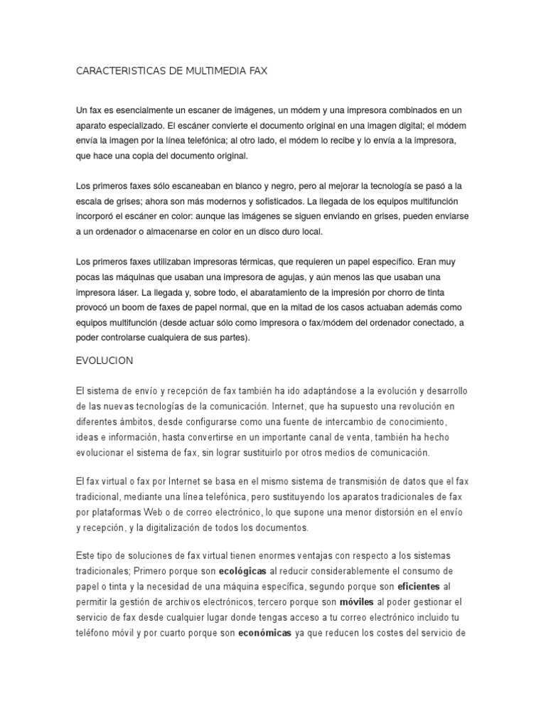 Caracteristicas de Multimedia Fax | PDF | Fax | Impresora (Computación)