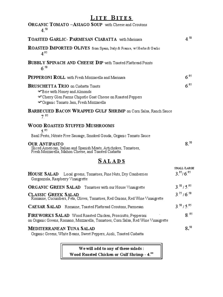 Fireworks Pizza Menu 3 | Download Free PDF | Salad | Pizza