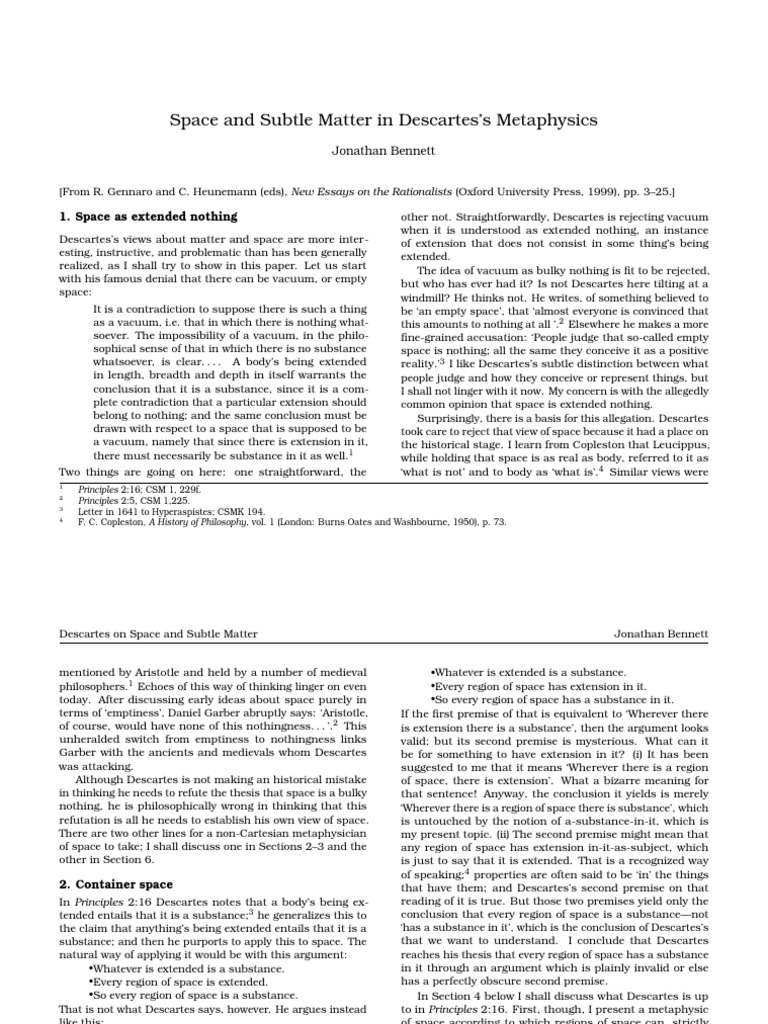 Space and Subtle Matter in Descartes's Metaphysics: 1. Space As ...