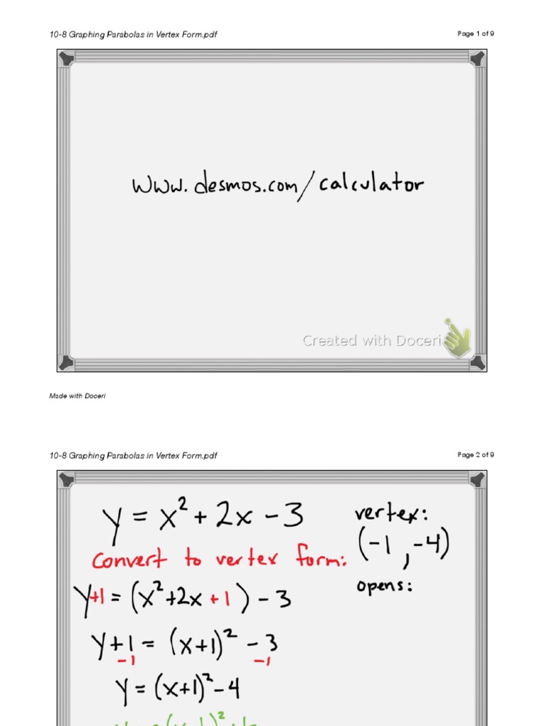 10-8 Graphing Parabolas in Vertex Form | PDF
