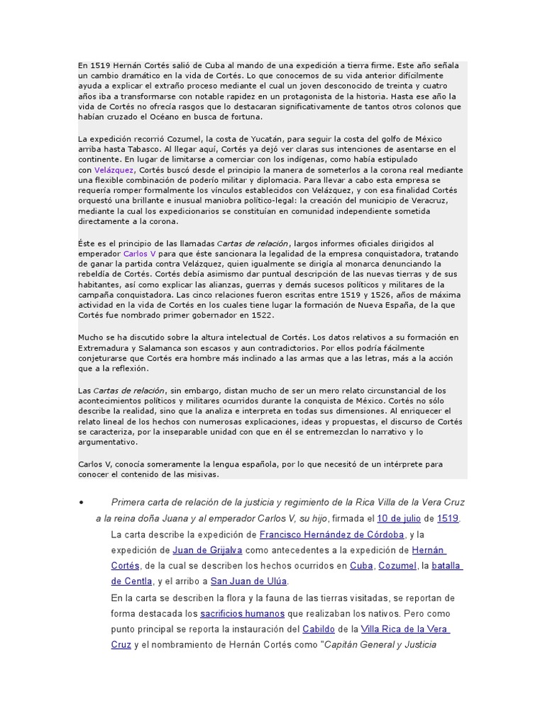Cartas de Relacion de Hernán Cortes | PDF | Hernán Cortés | Nueva españa