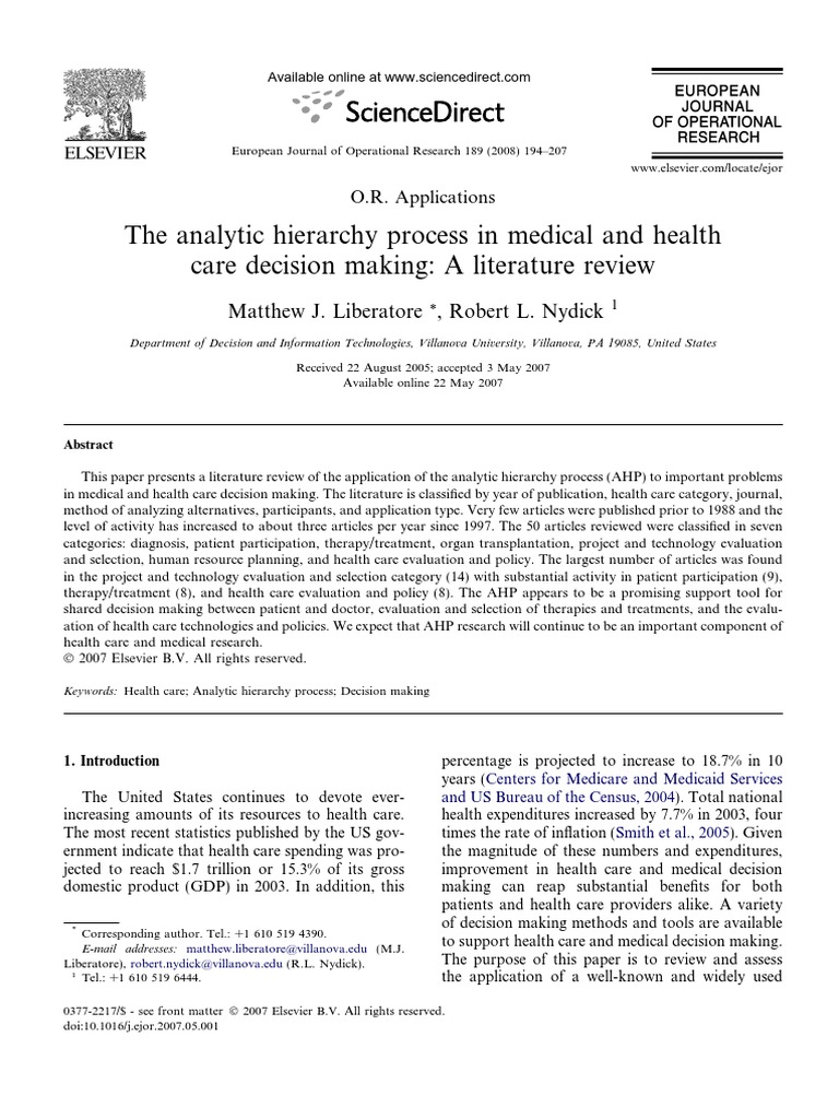 AHP in Medical Decisions | PDF | Health Care | Medical Diagnosis