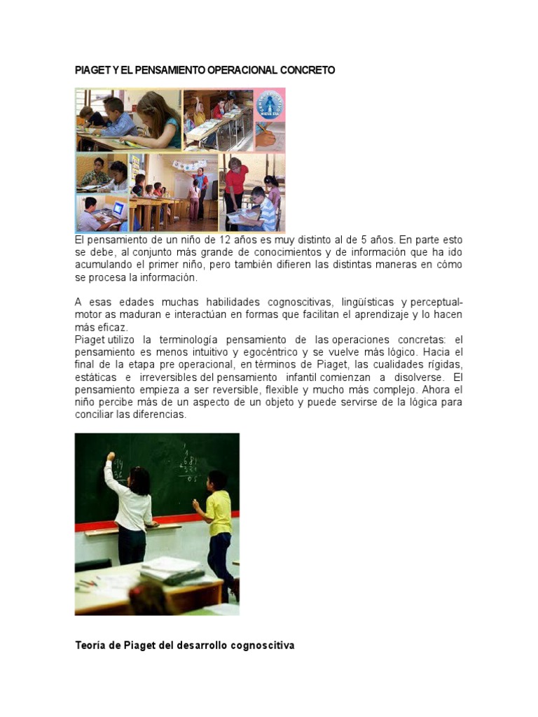 Piaget y El Pensamiento Operacional Concreto | PDF | Ciencia cognitiva ...