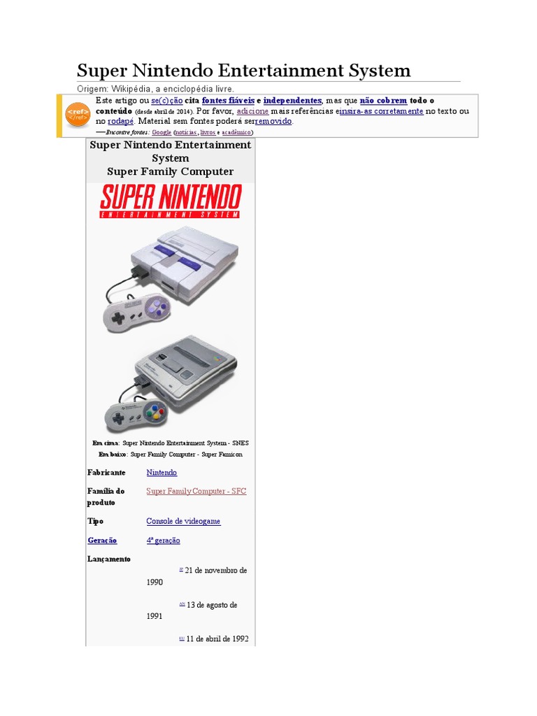 Super Nintendo Entertainment System Snes | PDF | Nintendo | Brinquedos ...