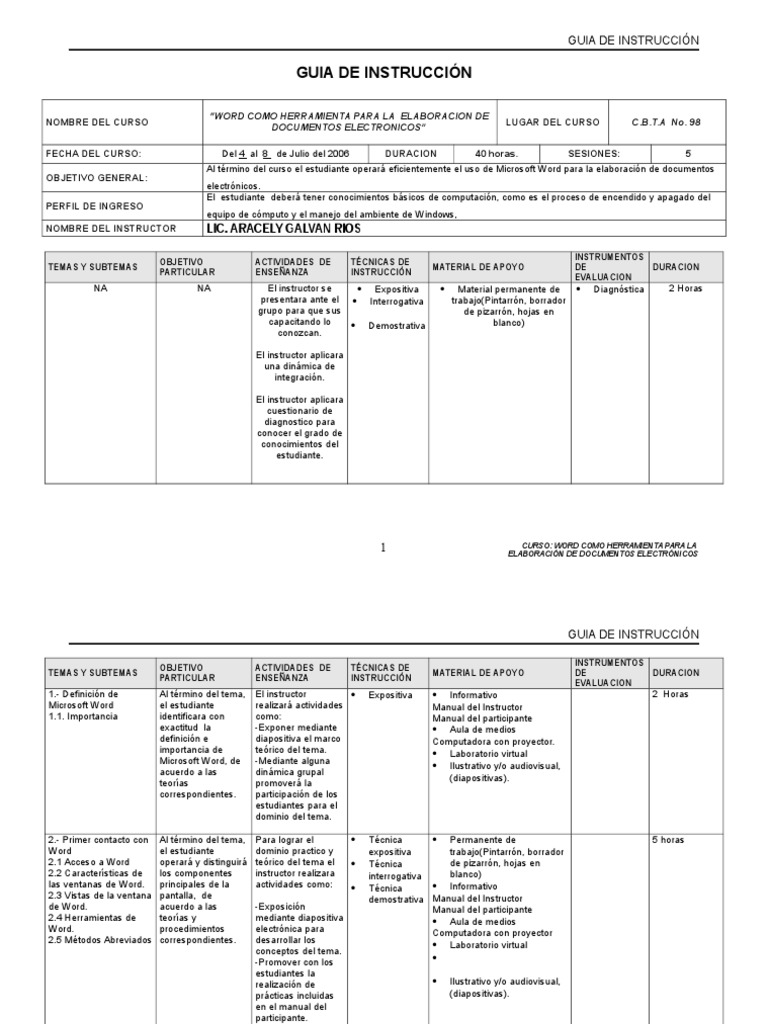 3 GUIA DE INSTRUCCIÓN Word 40 Hrs | PDF | Laboratorios | Microsoft
