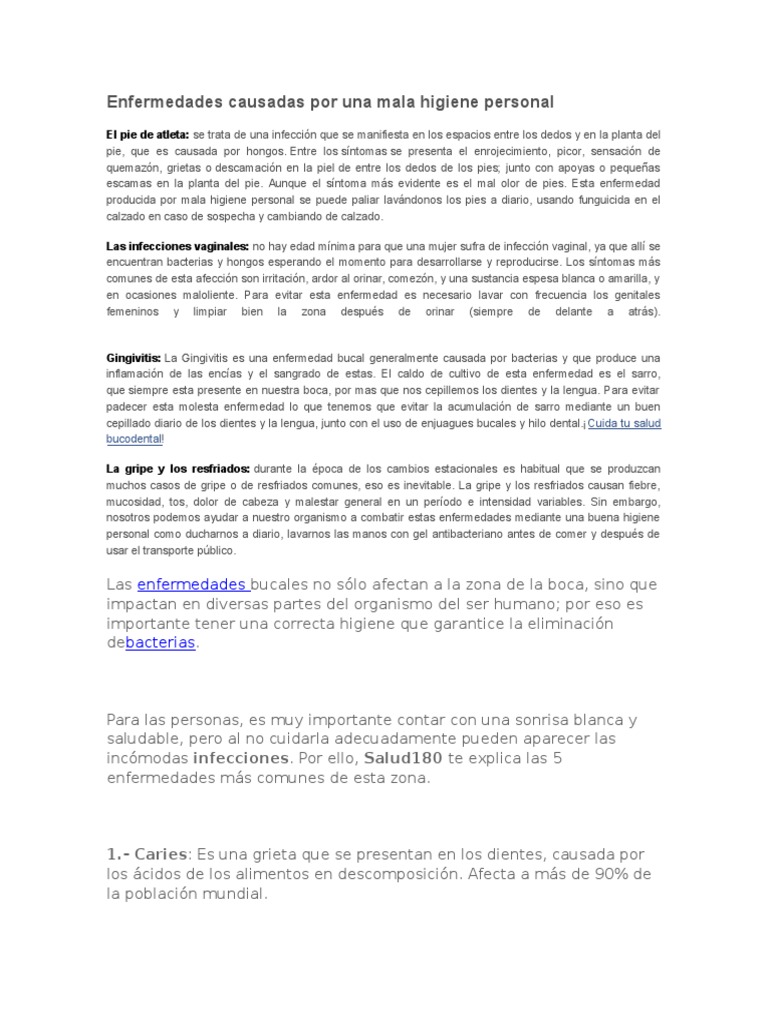 Enfermedades Causadas Por Una Mala Higiene Personal