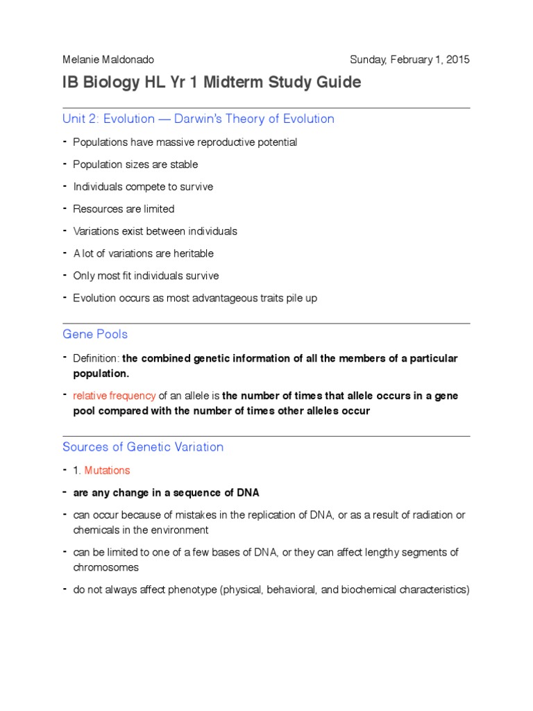 IB Biology HL Yr 1 Midterm Study Guide PDF Form | PDF | Nucleotides ...