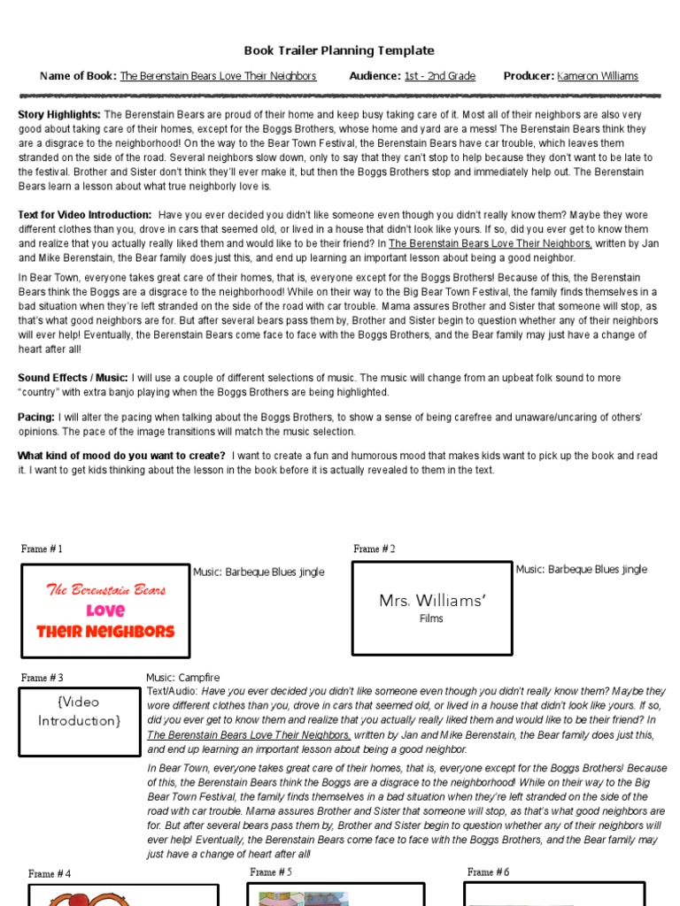KWilliams - Book Trailer Storyboard | PDF | Berenstain Bears | Leisure