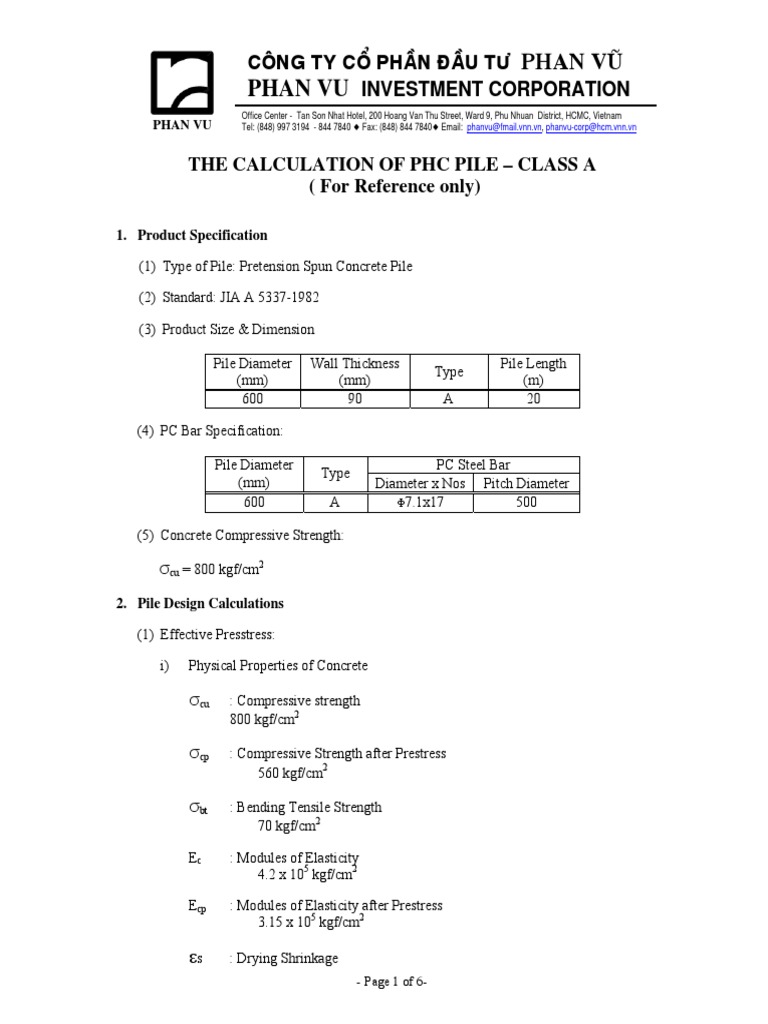 PHC Pile Calculation and Specifications | PDF | Teaching Methods ...