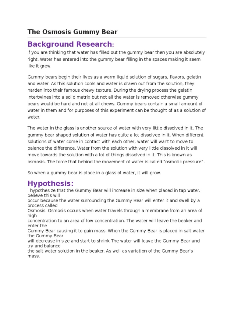 Osmosis Experiment With Gummy Bears